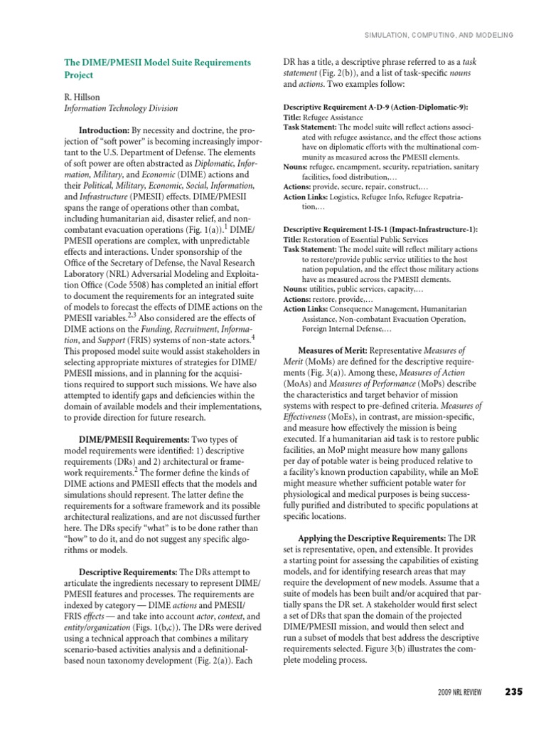 The DIME/PMESII Model Suite Requirements Project: Introduction: by ...