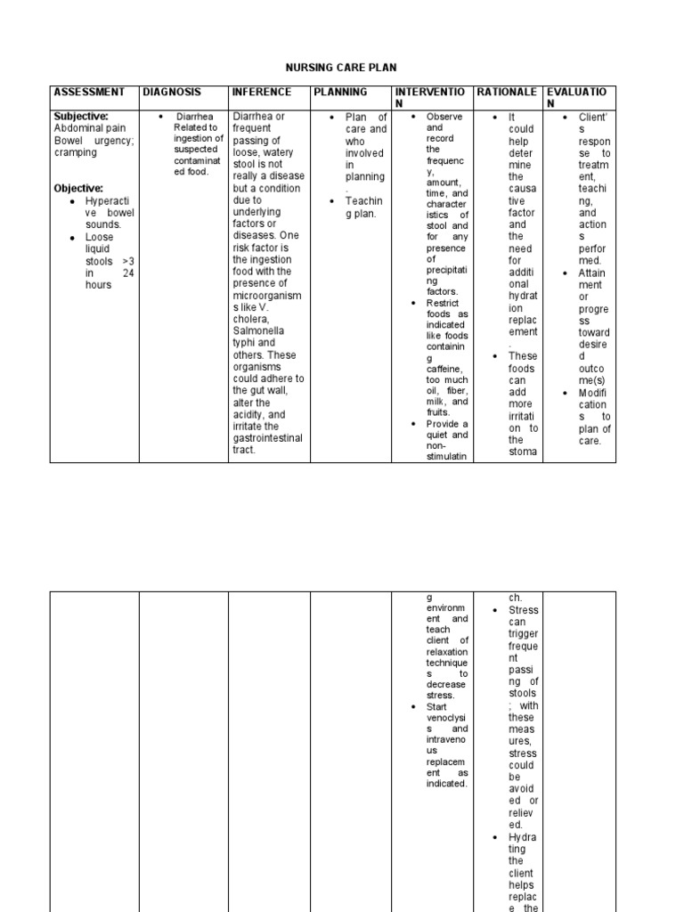 Nursing Care Plan Assessment Diagnosis Inference Planning Interventio N ...