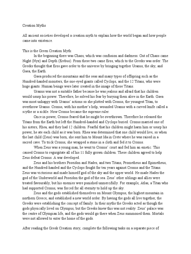Ancient Greek Creation Story Explained | PDF | Zeus | Hades
