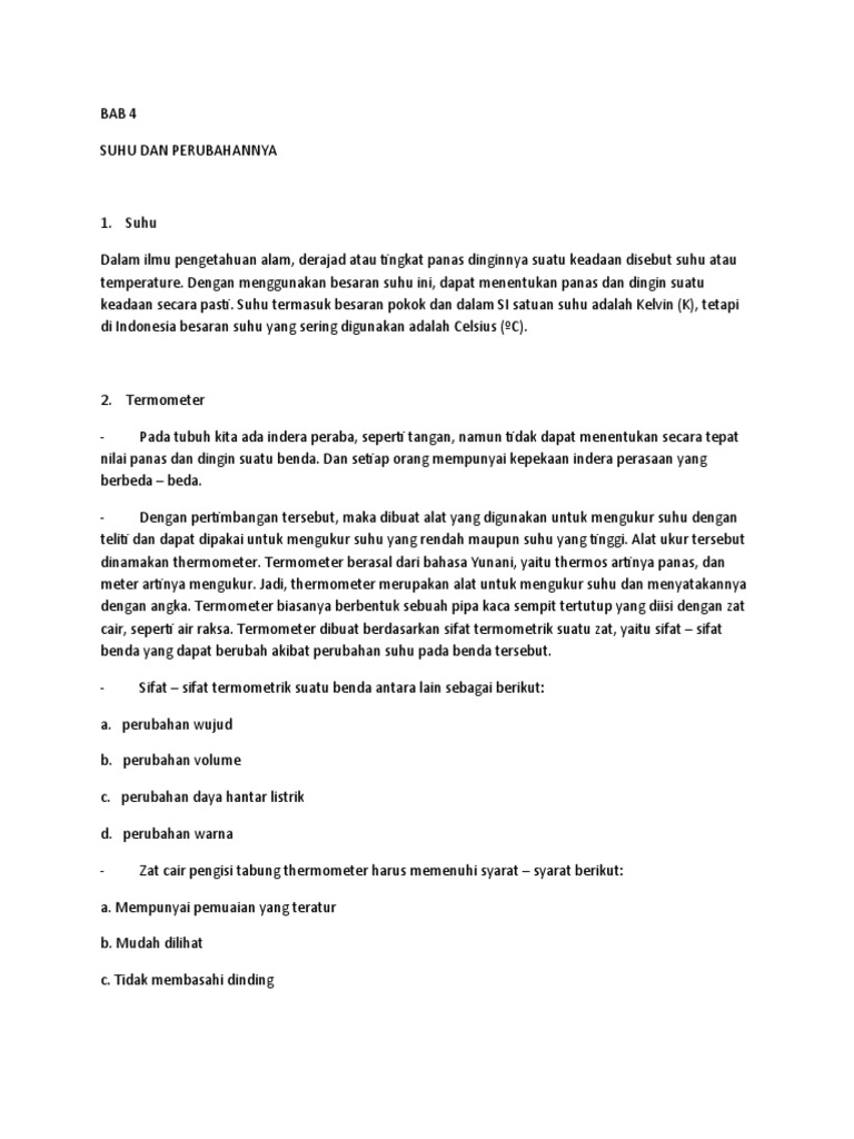 Ringkasan BAB 4 Suhu Dan Perubahannya | PDF | Griya & Taman | Sains & Matematika