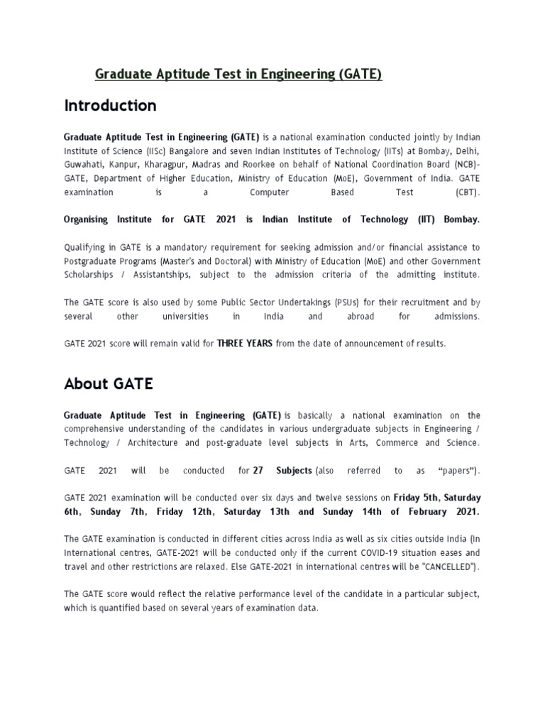 Graduate Aptitude Test in Engineering | PDF