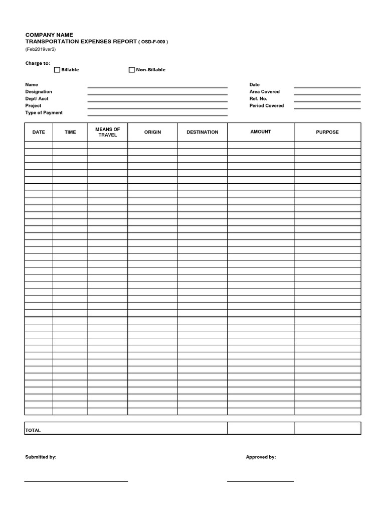 Transportation Expenses Report Template | PDF
