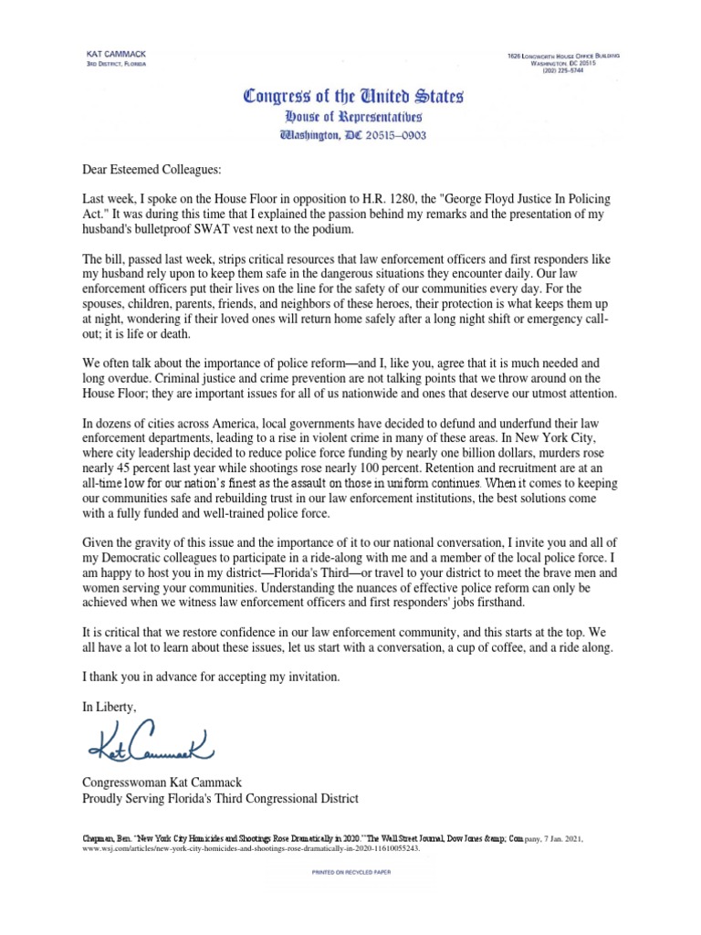 Kat Cammack Ride-Along Letter | PDF | Police | National Security