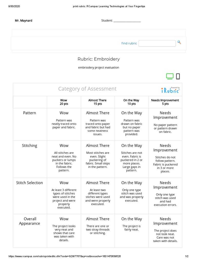 Embroidery Design Rubric | PDF | Embroidery | Handicrafts