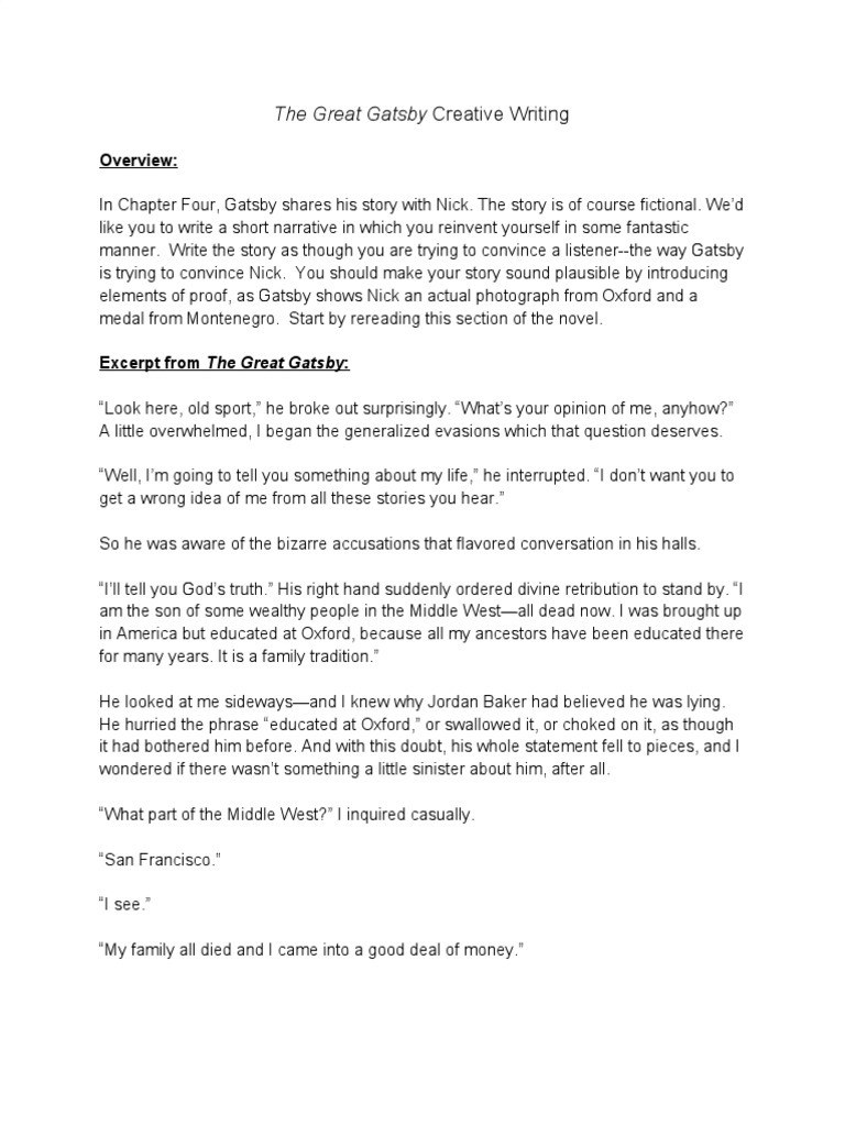 The Great Gatsby Creative Writing | Download Free PDF | The Great Gatsby