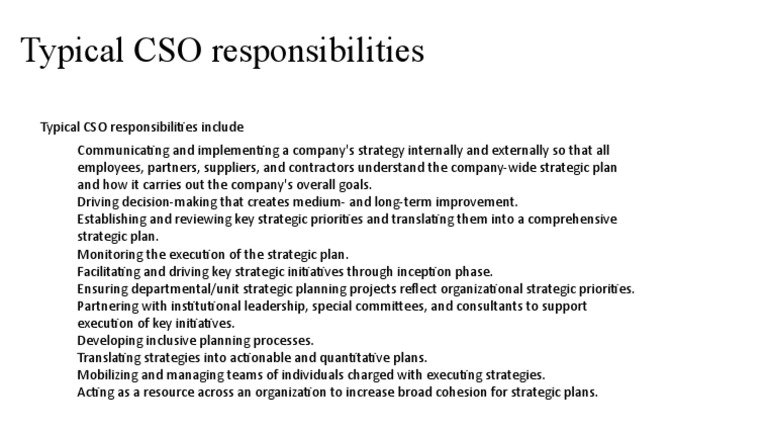 Typical CSO Responsibilities | PDF | Career & Growth