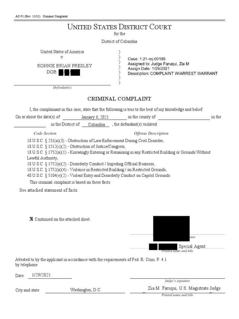 Presley - Complaint Statement of Facts 0 | PDF | United States Capitol ...
