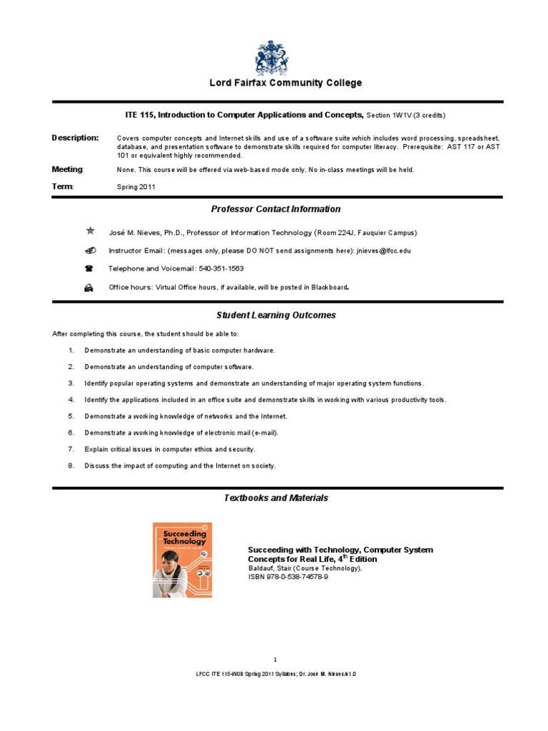 ITE 115-1W1V Syllabus | PDF | Web Page | World Wide Web
