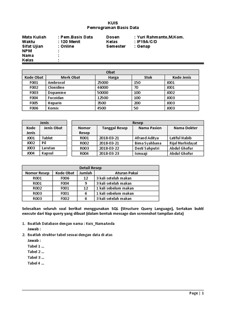 Kuis Pemrograman Basis Data | PDF