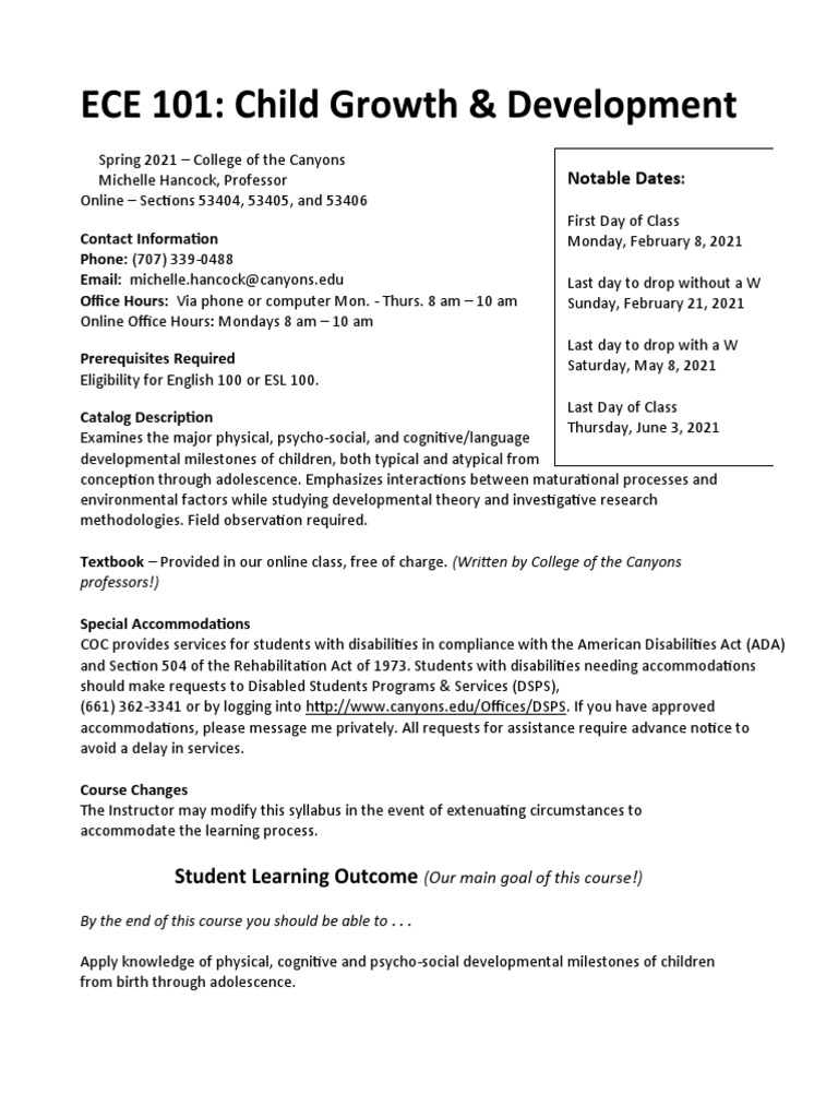 ECE 101 - Spring 2021 | PDF | Childhood | Behavioural Sciences