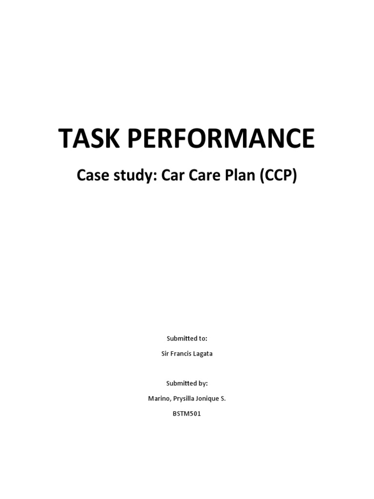 Task Performance: Case Study: Car Care Plan (CCP) | PDF | Iso 9000 ...