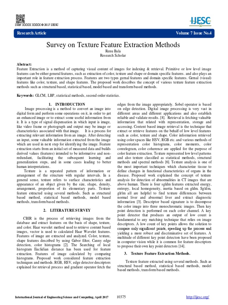 Survey On Texture Feature Extraction Methods | PDF | Texture Mapping | Computer Vision