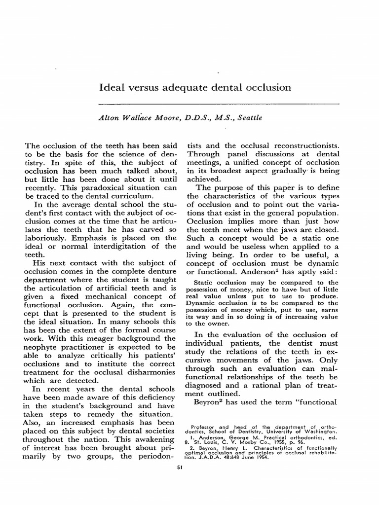 Optimal Vs Ideal Occlusion | PDF | Orthodontics | Facial Features