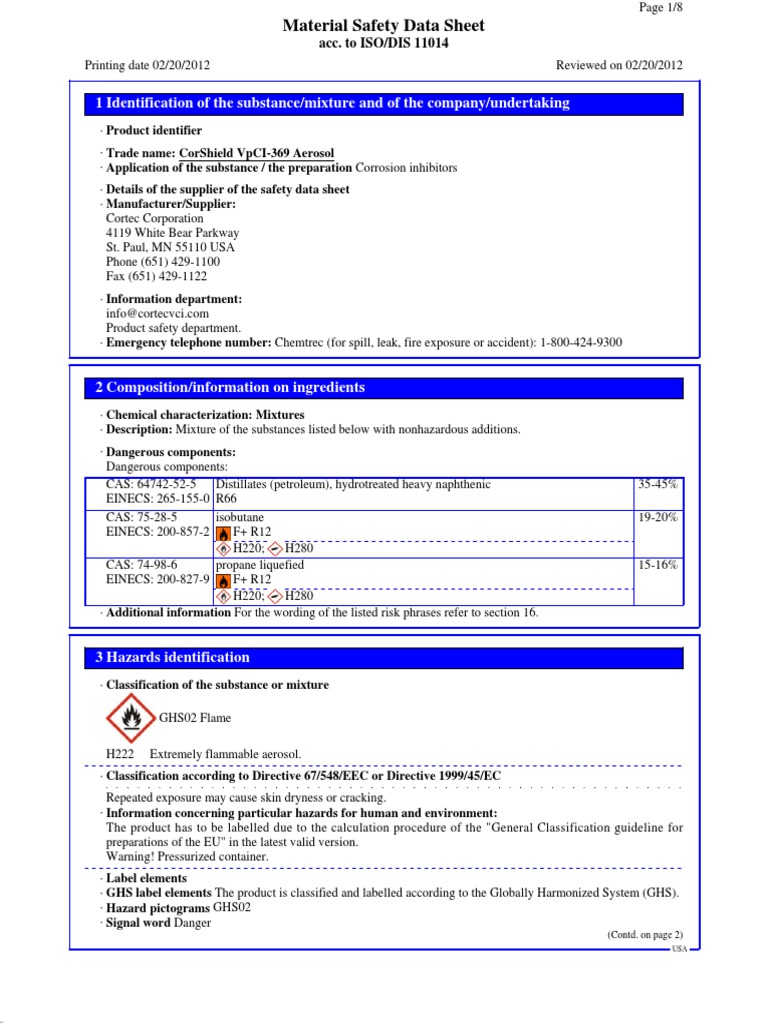 MSDS-CorShield VpCI-369 Aerosol Corrosion Inhibitor | PDF | Dangerous Goods | Nature