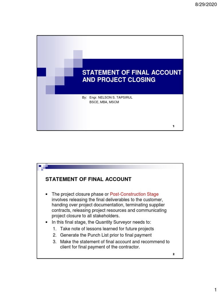 09 Statement of Final Account and Project Closing | PDF | Business ...