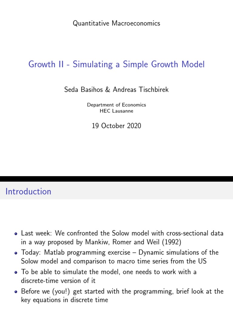 Growth II - Simulating A Simple Growth Model: Quantitative ...