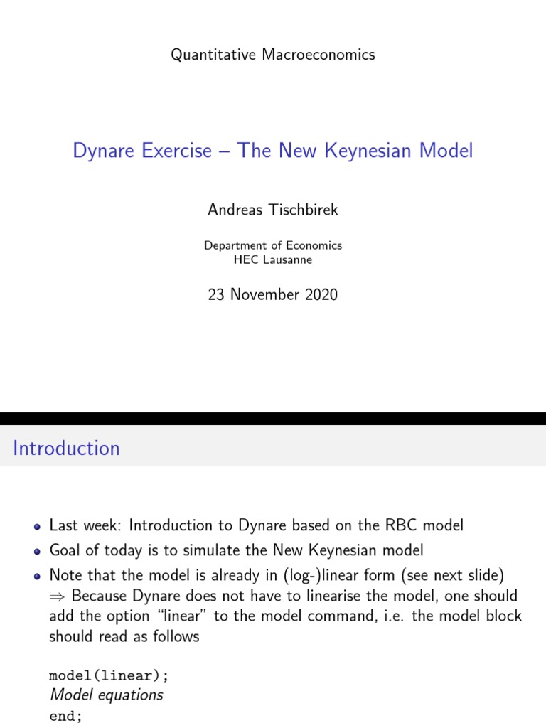 Dynare Exercise - The New Keynesian Model: Quantitative Macroeconomics | PDF | New Keynesian ...