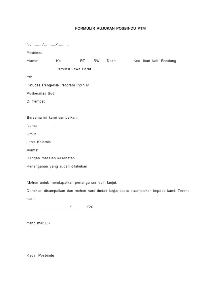 Formulir Rujukan Posbindu PTM | PDF