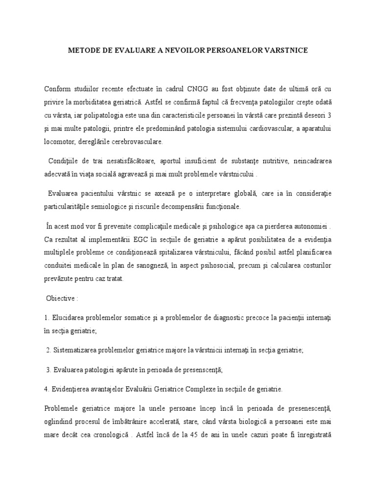 Metode de Evaluare A Nevoilor Persoanelor Varstnice | PDF
