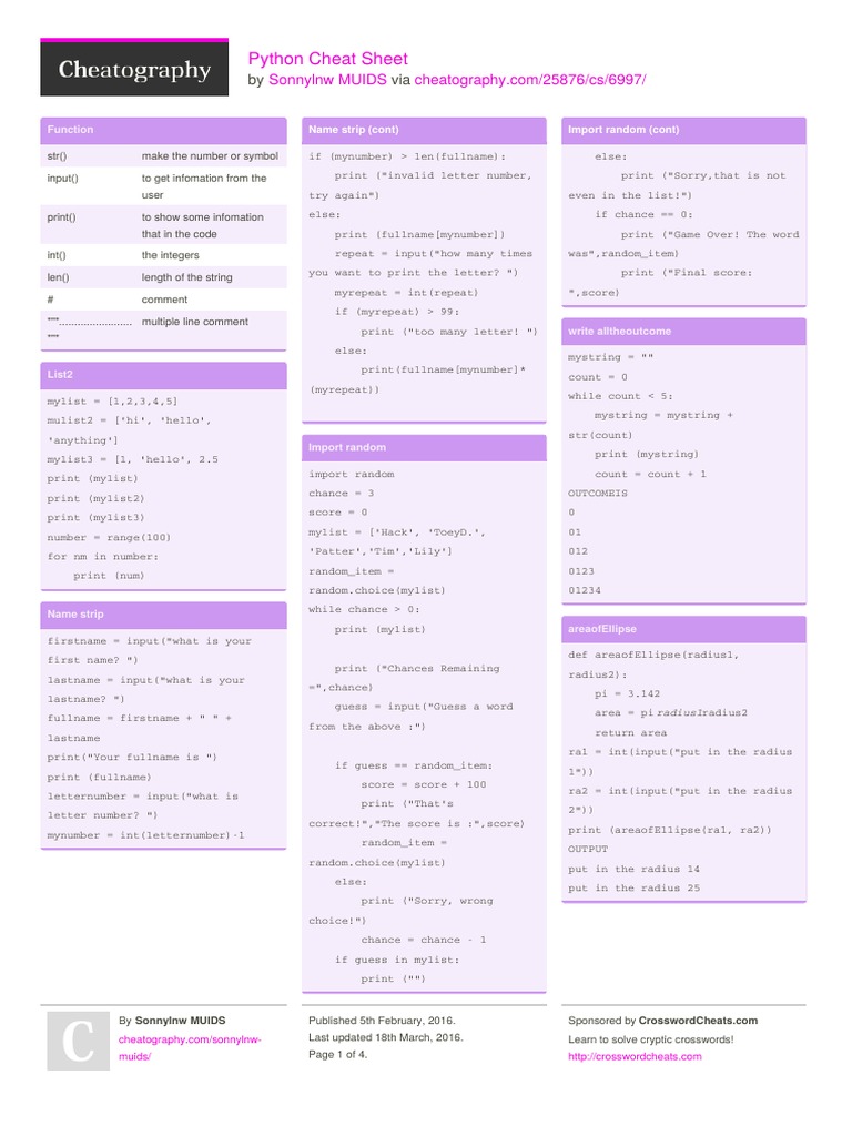 Python Cheat Sheet By Via Pdf Parameter Computer Programming Notation