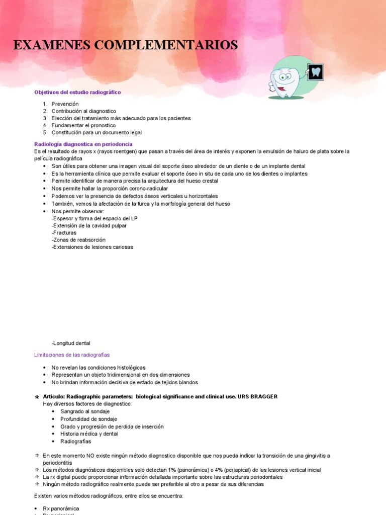 Examenes Complementarios en Periodoncia | PDF | Hueso | Rayo X