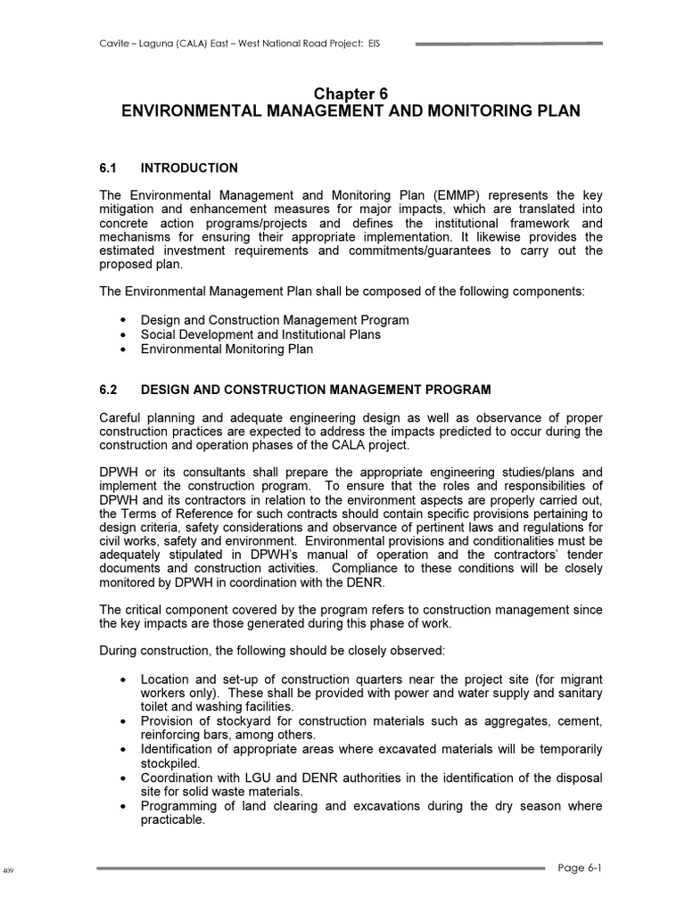 Environmental Management and Monitoring Plan: Cavite - Laguna (CALA ...