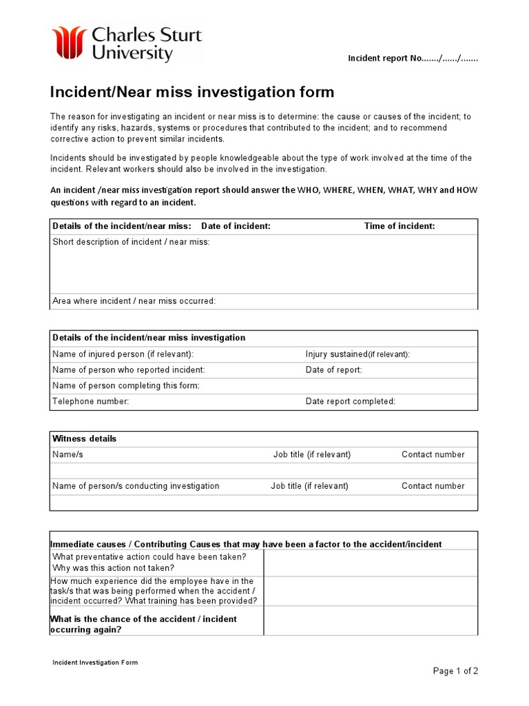 Incident Investigation Form | PDF | Safety | Accident (General)