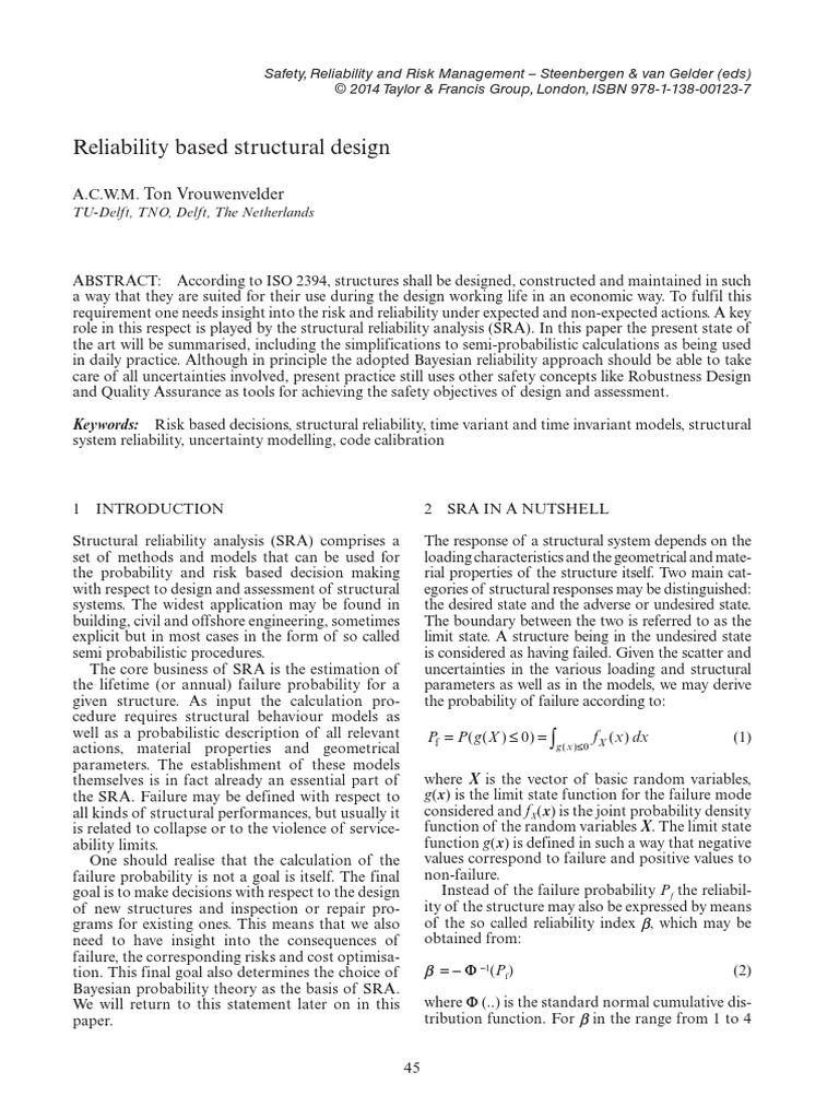 Reliability Based Structural Design: Ton Vrouwenvelder | PDF ...