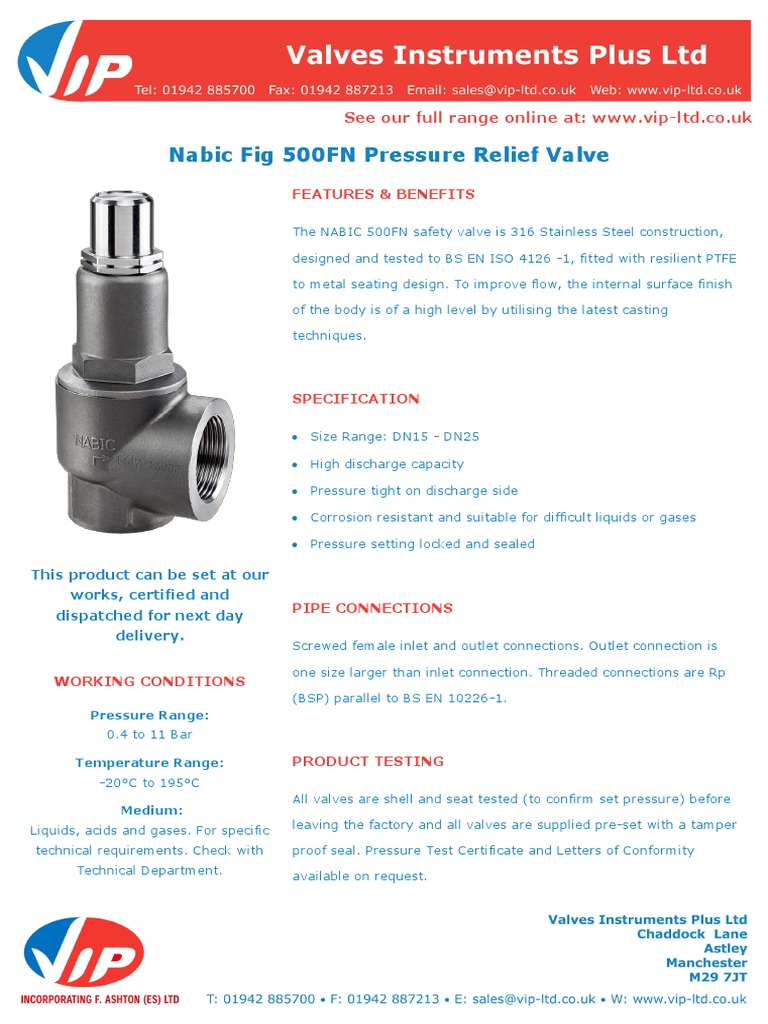 Datasheet Nabic Fig 500FN Pressure Relief Valve | PDF | Valve | Pipe (Fluid Conveyance)