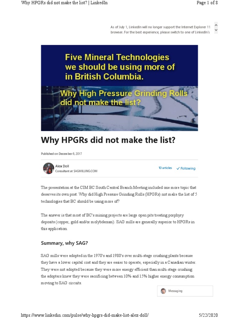2020 - HPGR Versus SAG | PDF | Mill (Grinding) | Mining