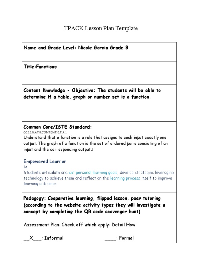 TPACK Lesson Plan Template: Empowered Learner | PDF | Lesson Plan ...