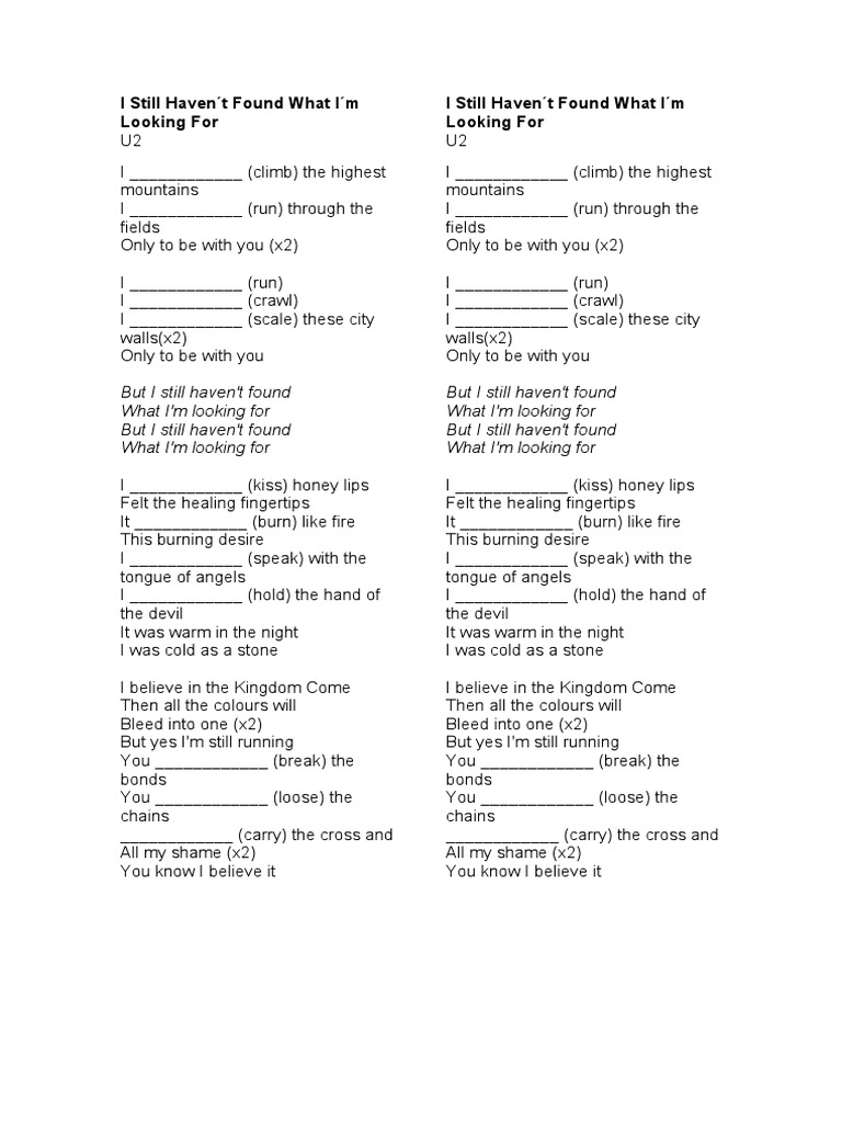 I Still Havent Found What I M Looking For Lyrics | PDF