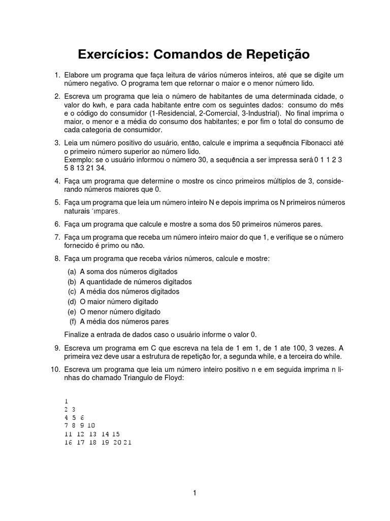 Lista 3 Comandos de Repeticao | PDF | Números | Algoritmos