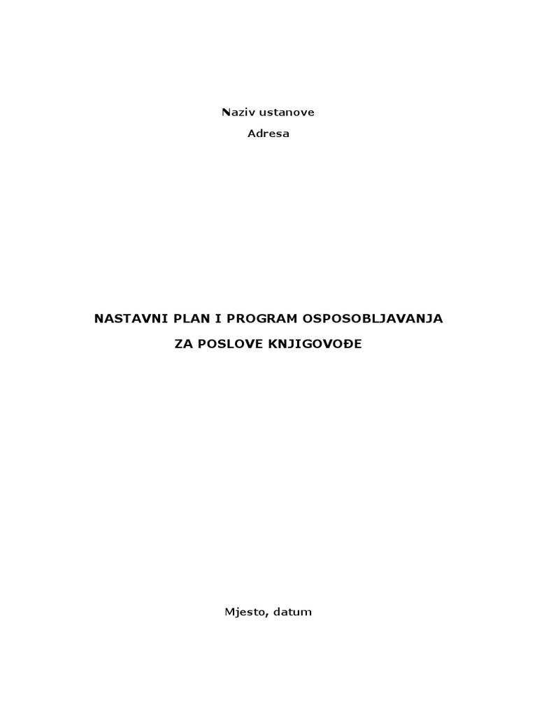 Nastavni Program Osposobljavanja Za Poslove Knjigovođe (K) | PDF