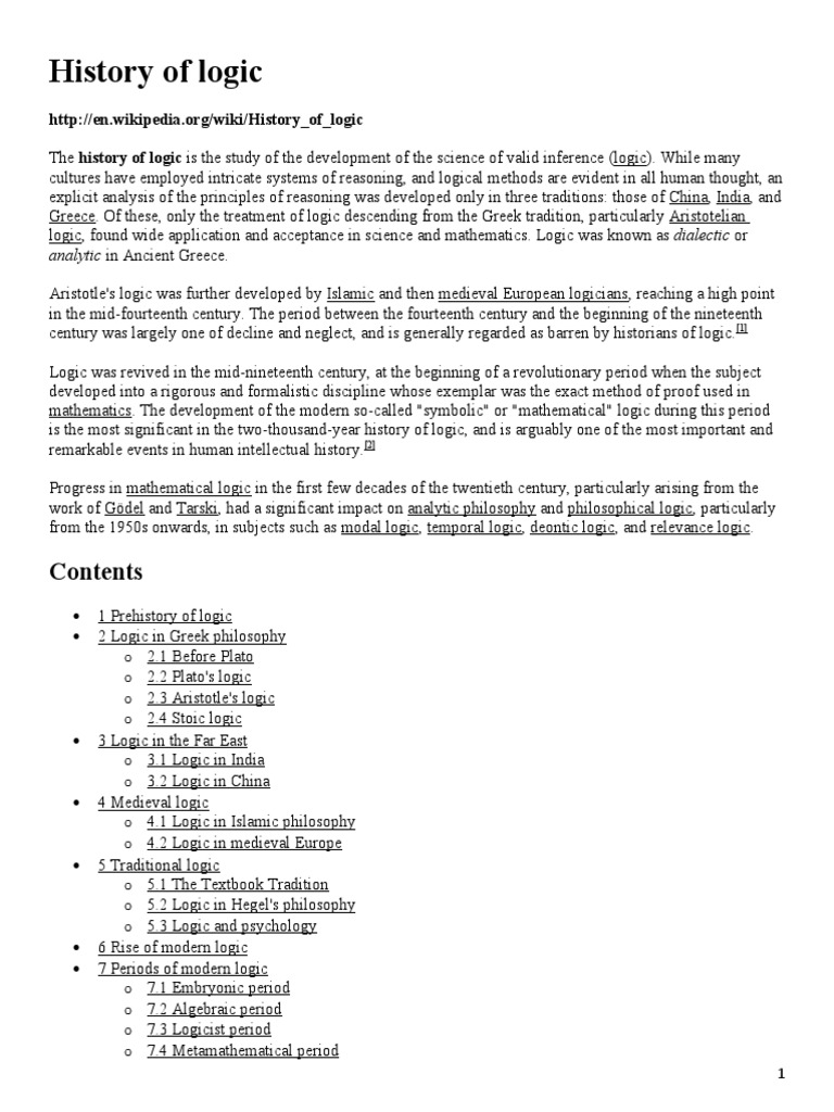 History of logic from ancient Greece to modern times | PDF | Logic | Plato