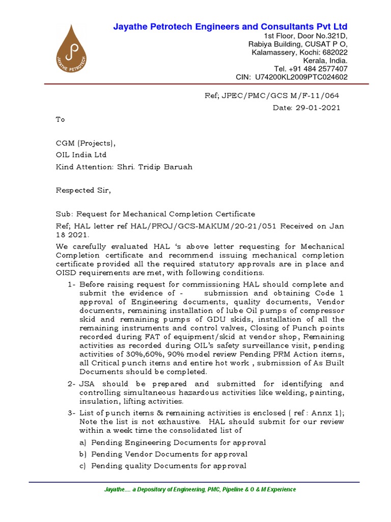 MC Letter Dated Jan 29 TH 2021 (1) - Signed | PDF | Mechanical ...