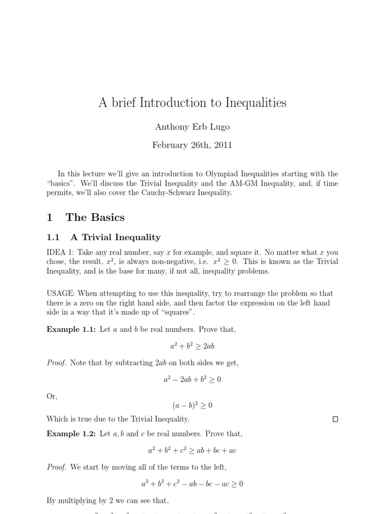 Olympiad Inequalities Guide | PDF | Teaching Mathematics | Mathematical ...