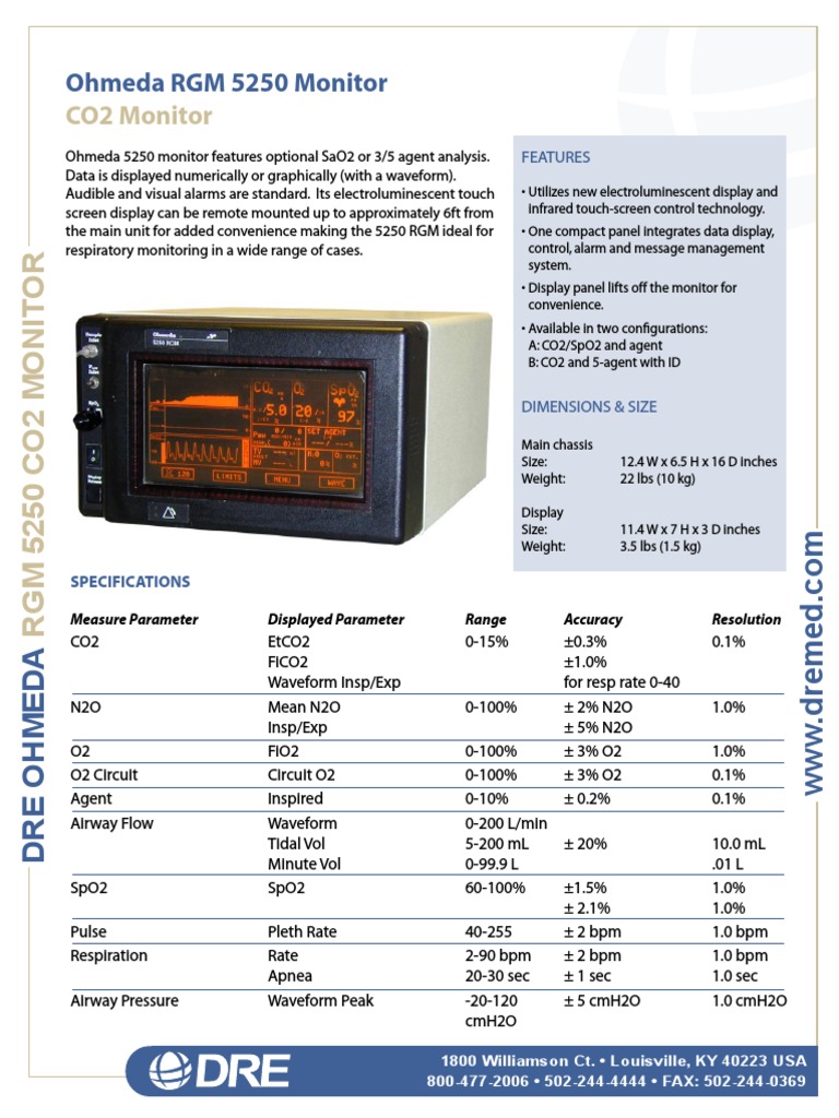 Ohmeda RGM 5250 CO2 monitor features | PDF | Computer Monitor | Nature