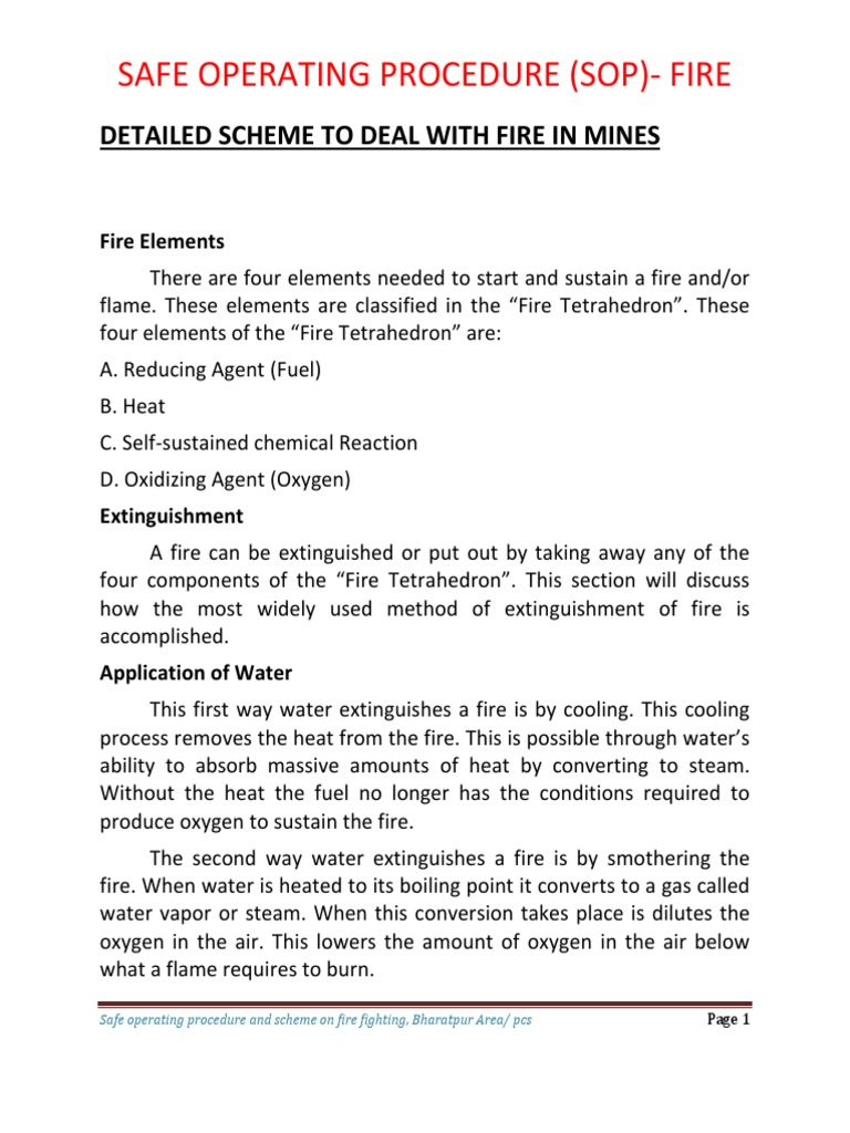 Safe Operating Procedure (Sop) - Fire: Detailed Scheme To Deal With ...