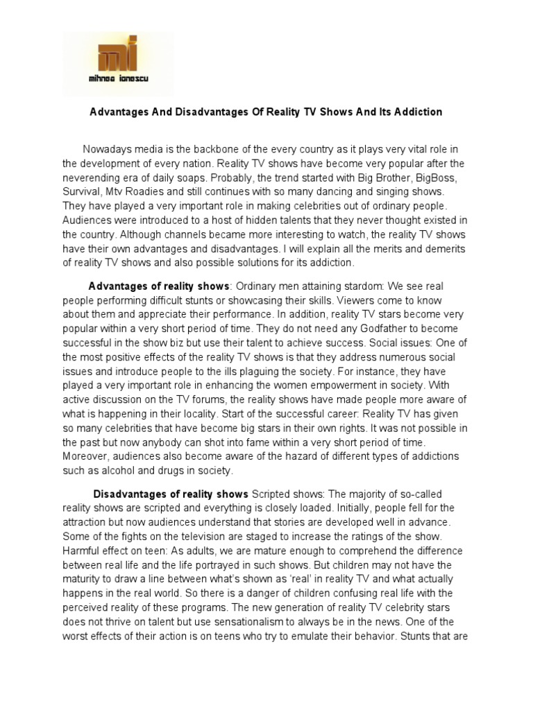 Reality TV: Pros, Cons, and Addiction | PDF | Reality Television ...