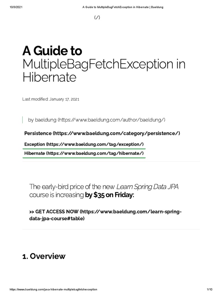 A Guide To MultipleBagFetchException in Hibernate - Baeldung | PDF | Data Management | Computer ...