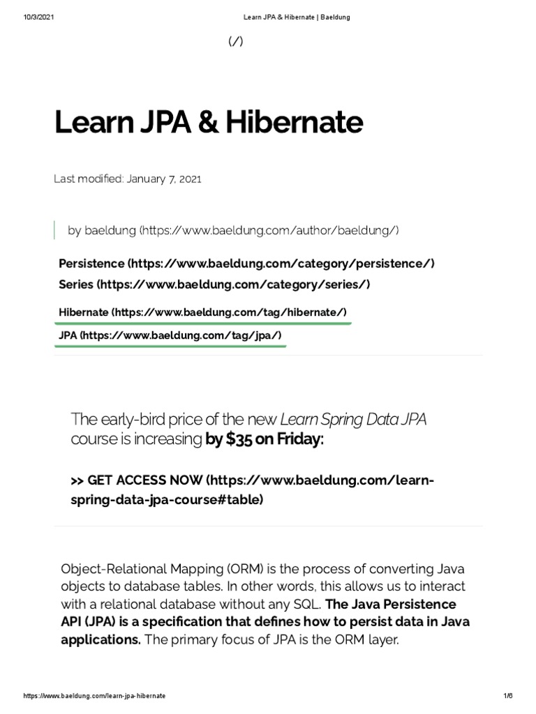 Learn Jpa And Hibernate Baeldung Pdf Object Relational Mapping Computer Libraries 3527