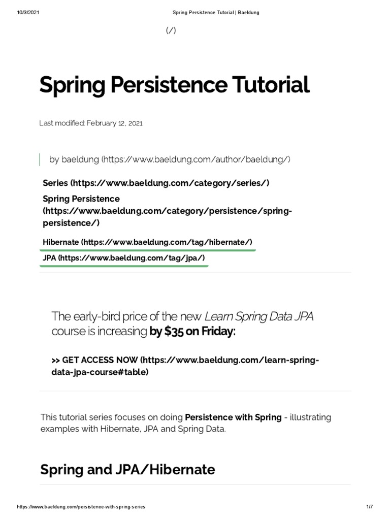 Spring Persistence Tutorial - Baeldung | PDF | Data Management Software | Databases