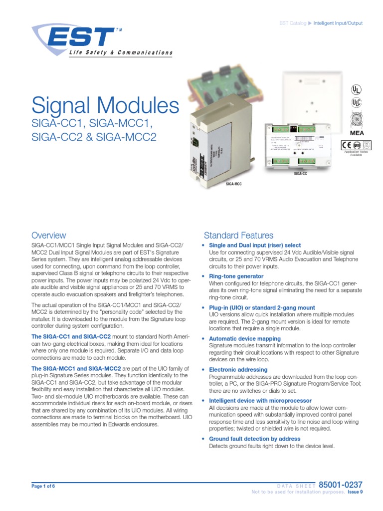 Signal Modules: Siga-Cc1, Siga-Mcc1, Siga-Cc2 & Siga-Mcc2 | PDF ...