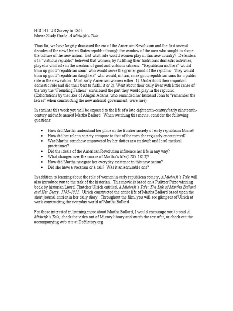 Midwife's Tale Study Guide | PDF