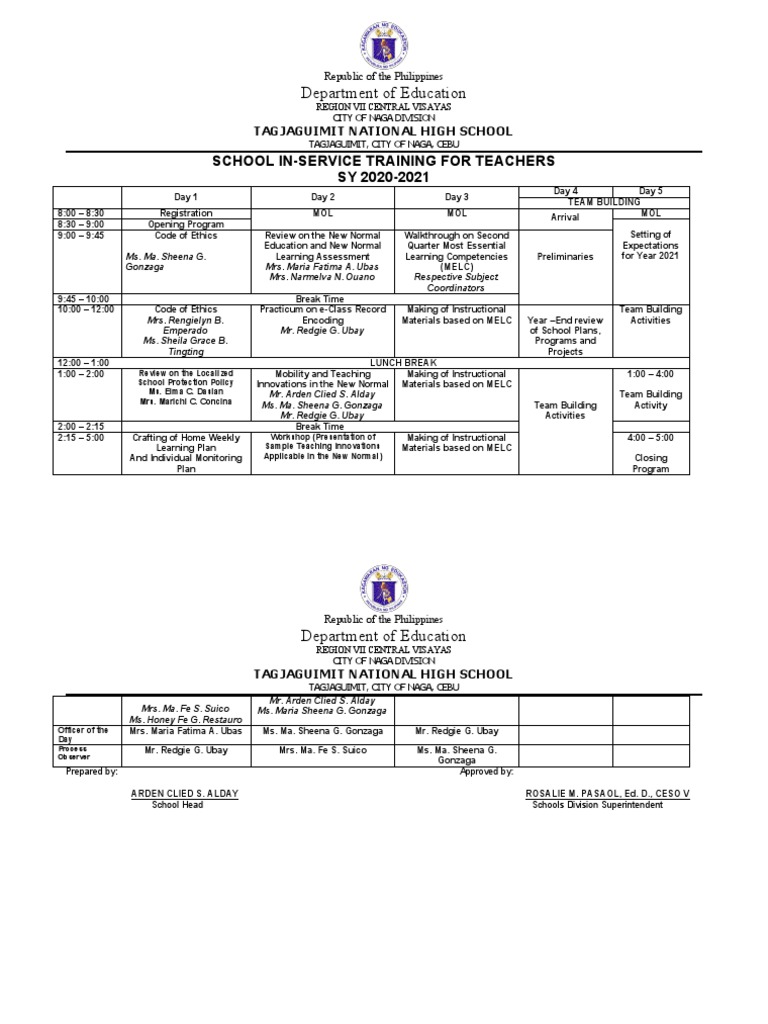 Department of Education: School In-Service Training For Teachers SY ...