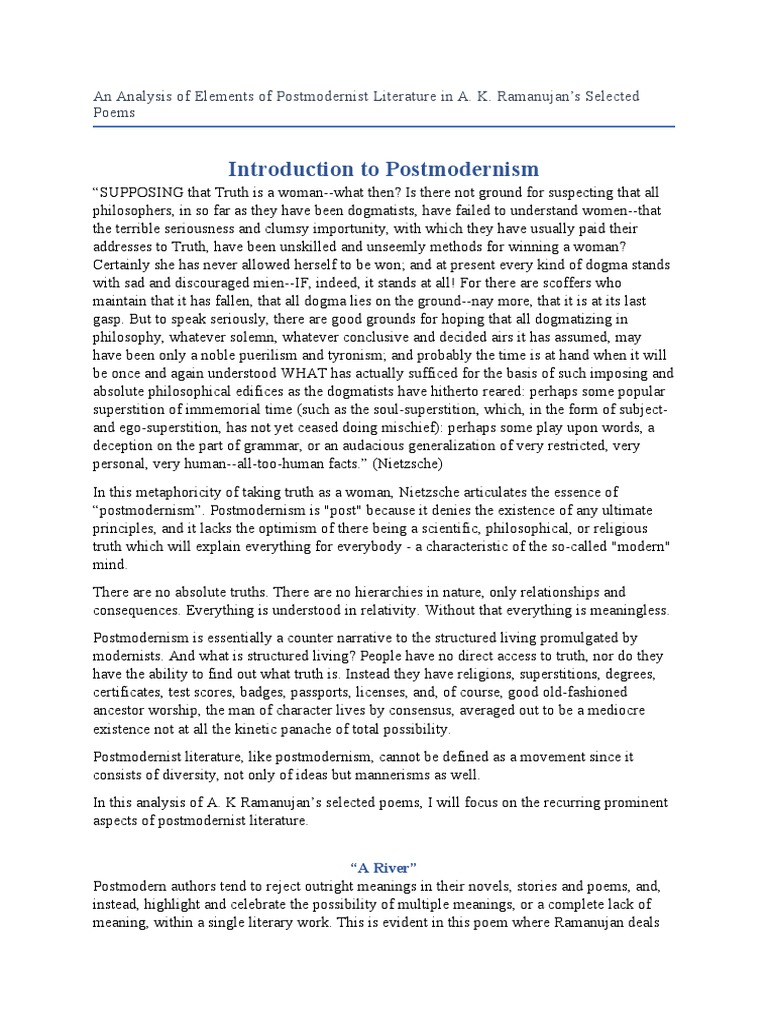 Introduction To Postmodernism: An Analysis of Elements of Postmodernist ...