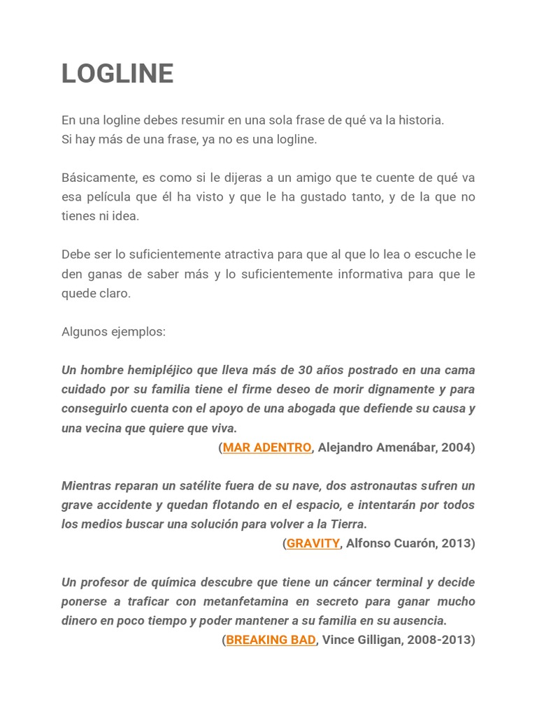 Que Es Una LOGLINE - SINOPSIS - RESUMEN | PDF
