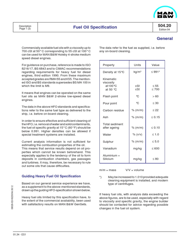 Fuel Oil Specification: Description Page 1 (3) Edition 04 | PDF | Fuel ...