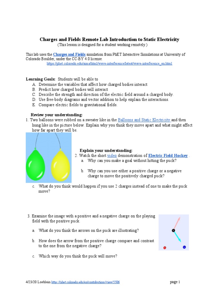Electric Field Introduction Remote Lab | PDF | Electric Field ...